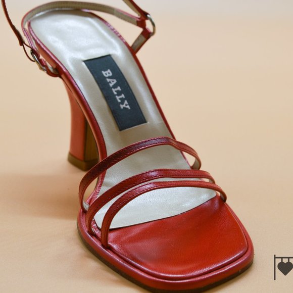Bally | Shoes | Bally Venice Strappy Red Orange Sandal Heels Size 5 ...